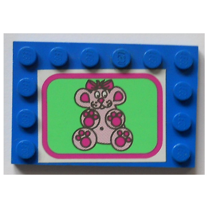 LEGO Blue Tile 4 x 6 with Studs on 3 Edges with Tablemat with pink ...