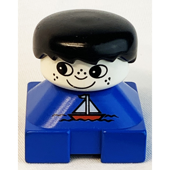 LEGO Boy with Black Hair and Sailboat on Blue Base Duplo Figure | Brick ...