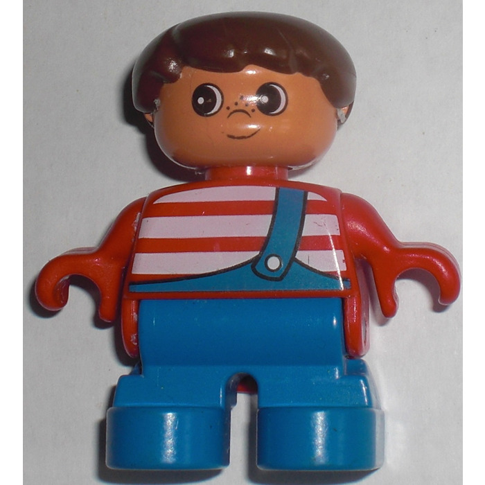 LEGO Boy with Blue Overalls and Red Top with White Stripes Duplo Figure ...