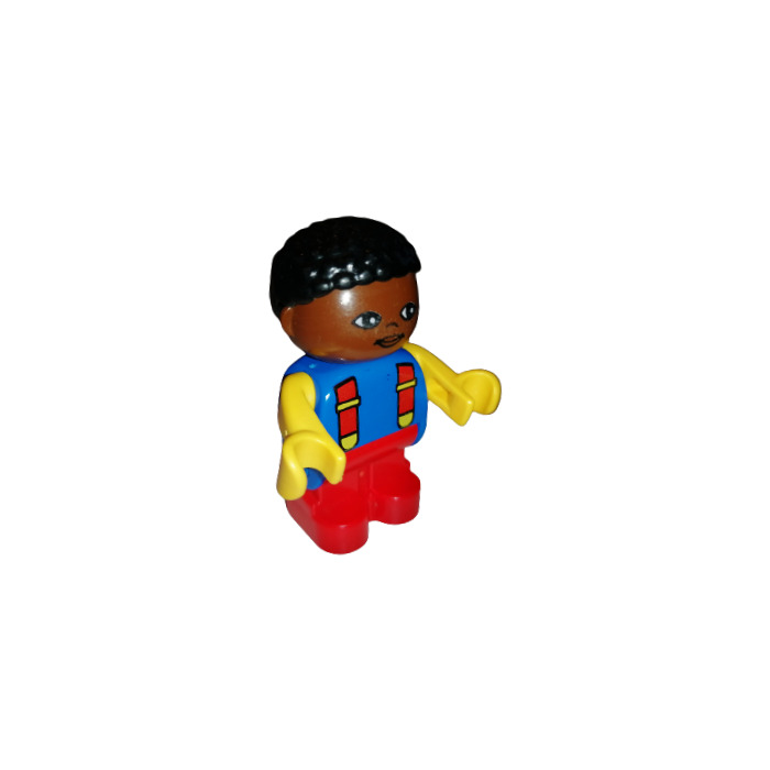 LEGO Boy with Blue Top with Red Suspenders and Red Legs with Brown Head ...