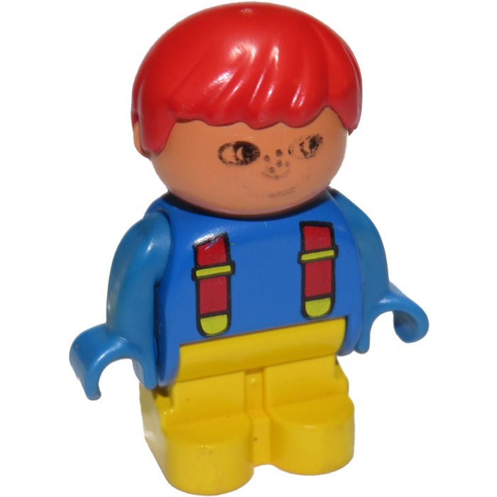 LEGO Boy with Blue Top with Red Suspenders and Yellow Legs Duplo Figure ...