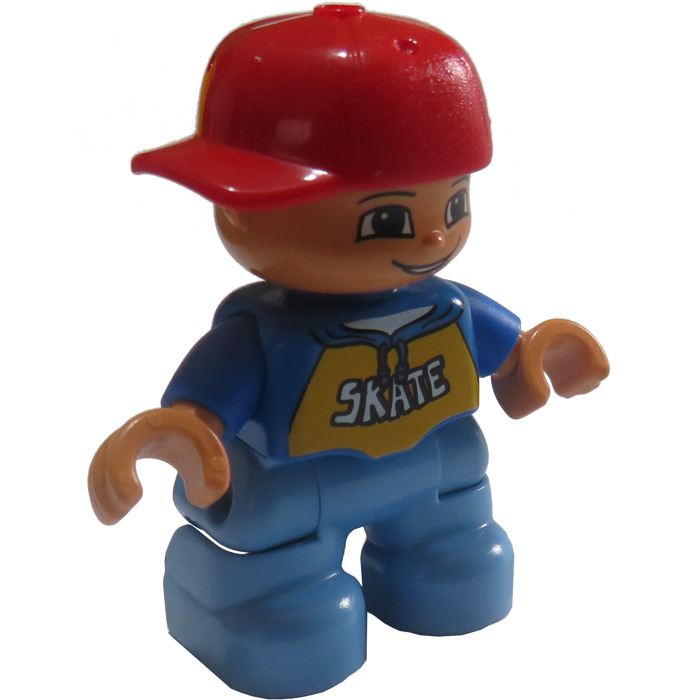 LEGO Boy with Blue Top with 'SKATE' and Red Sideways Cap Duplo Figure ...