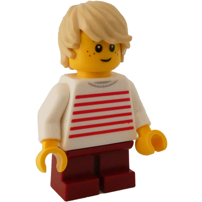 LEGO Boy with Tan Hair and Red Striped Top Minifigure | Brick Owl