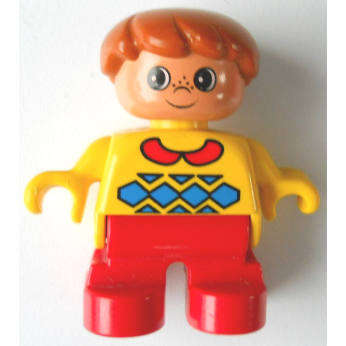 LEGO Boy with Yellow Top with Red Collar and Blue Shapes Duplo Figure ...