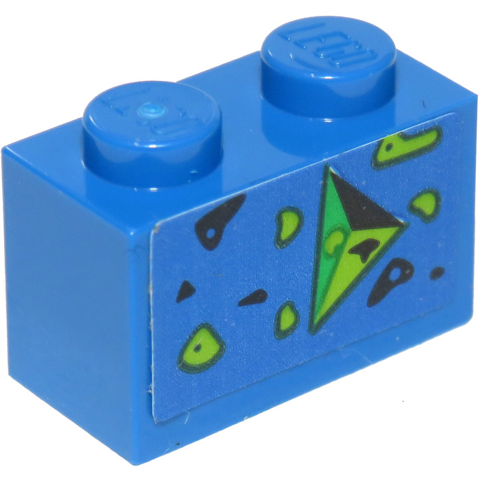 LEGO Brick 1 x 2 with Black, Green, and Lime Splotches and Triangle ...