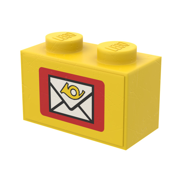 LEGO Brick 1 x 2 with Mail Envelope Sticker with Bottom Tube (3004 ...