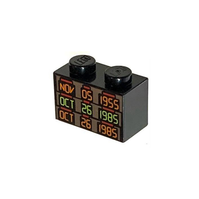 LEGO Brick 1 x 2 with 'NOV 05 1955', 'OCT 26 1985' and 'OCT 26 1985 ...