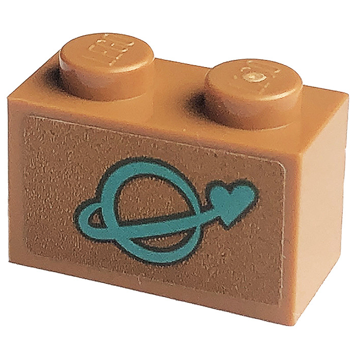 LEGO Brick 1 x 2 with Planet, Heart Sticker with Bottom Tube (3004 ...