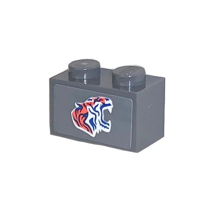 LEGO Brick 1 x 2 with Roaring Tiger (open Mouth right) Sticker with ...