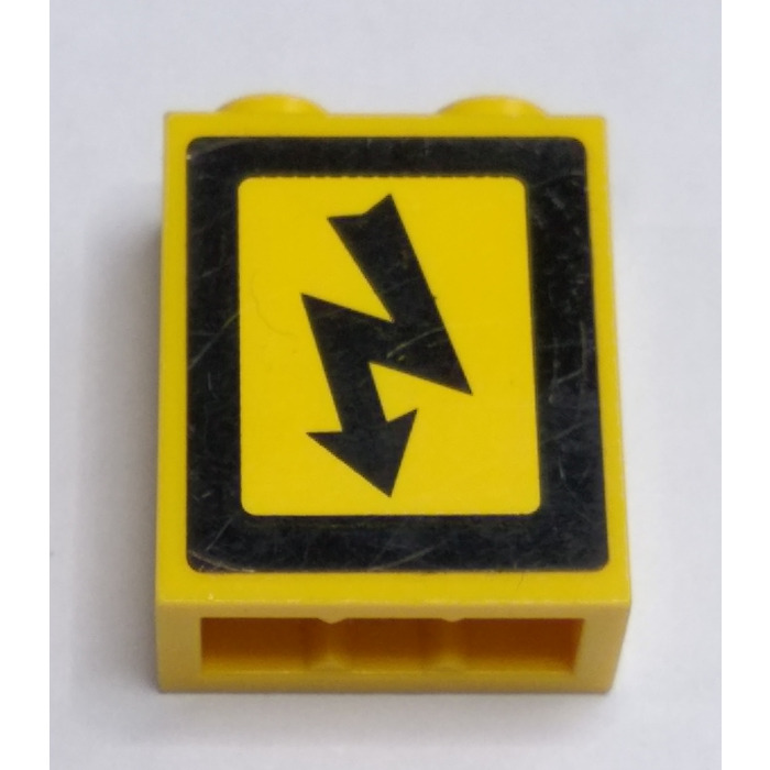 LEGO Brick 1 x 2 x 2 with Electricity Danger Sign Pattern Right Sticker ...
