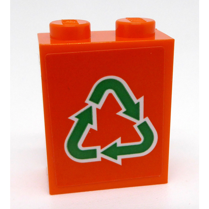 LEGO Brick 1 x 2 x 2 with Green Recycling Logo Sticker with Inside Stud ...