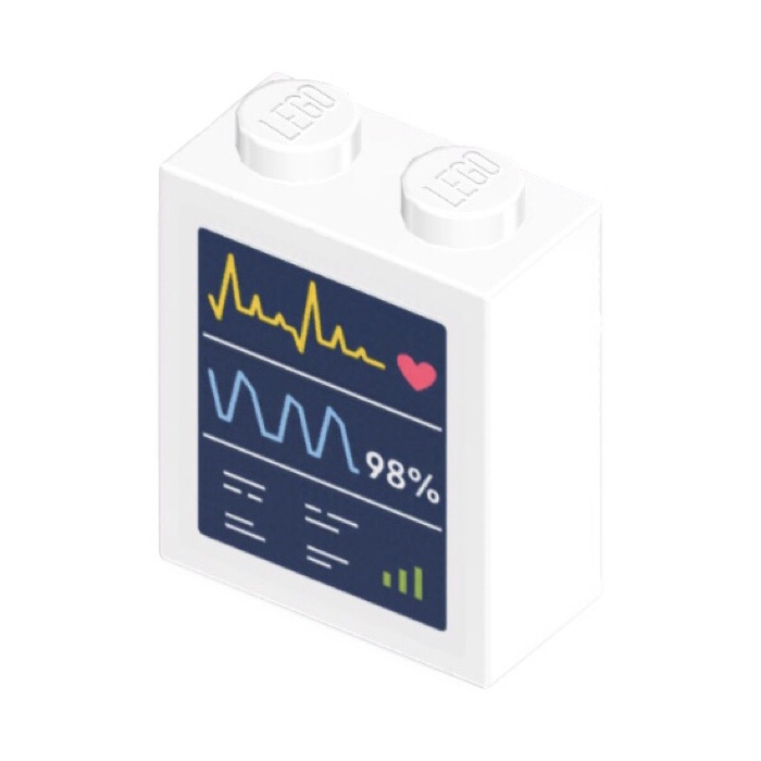 LEGO Brick 1 x 2 x 2 with Patient Monitor Screen Sticker with Inside ...