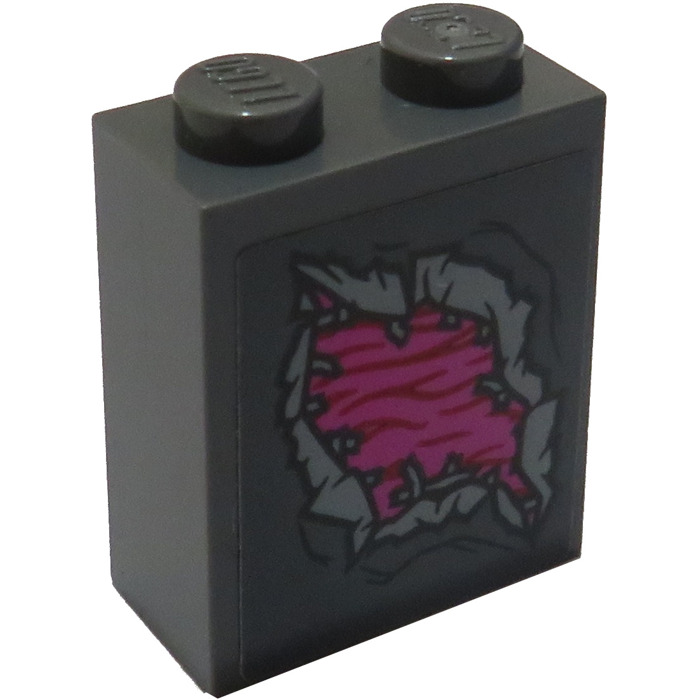 LEGO Brick 1 x 2 x 2 with Rip Exposing Abilisk Skin Pattern Facing Up ...