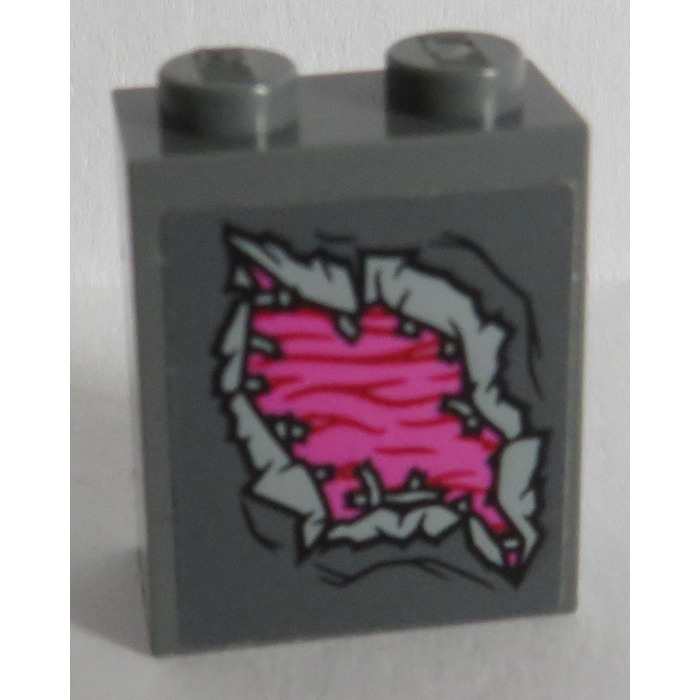 LEGO Brick 1 x 2 x 2 with Rip Exposing Abilisk Skin Pattern Facing Up ...
