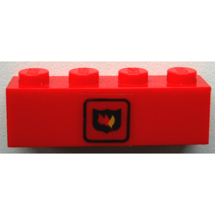 LEGO Brick 1 x 4 with fire logo in black outlined red square Sticker ...