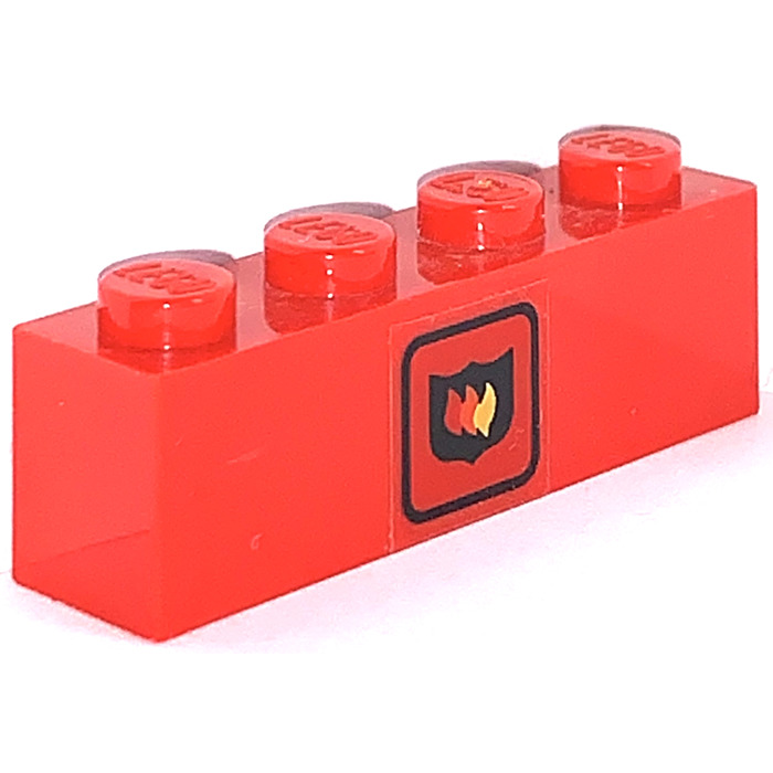 LEGO Brick 1 x 4 with fire logo in black outlined red square Sticker ...