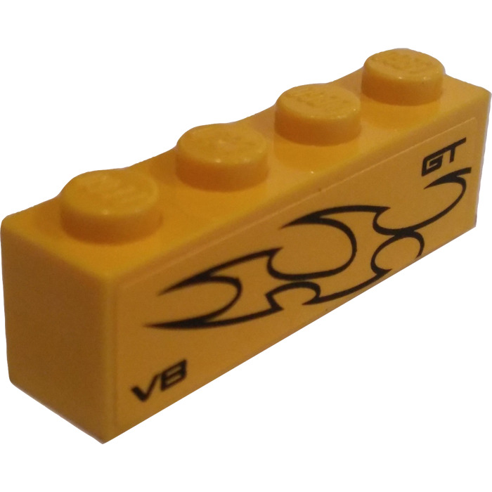 LEGO Brick 1 x 4 with GT V8 and Flames (Right) Sticker (3010) | Brick ...