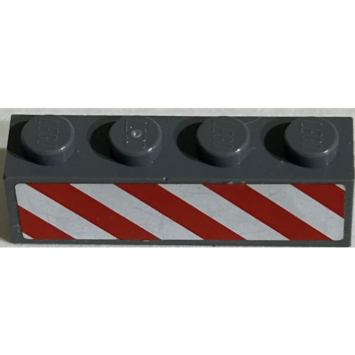 LEGO Brick 1 x 4 with Red and White Danger Stripes right Sticker (3010 ...