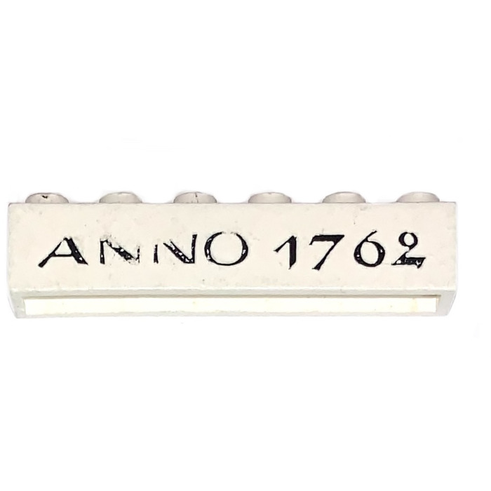 LEGO Brick 1 x 6 with Black "ANNO 1762" without Bottom Tubes, with ...