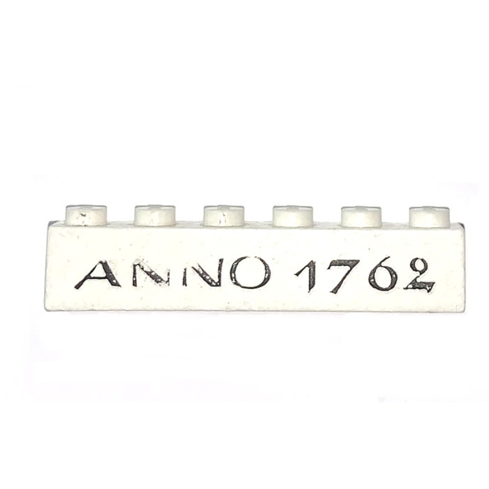 LEGO Brick 1 x 6 with Black "ANNO 1762" without Bottom Tubes, with ...