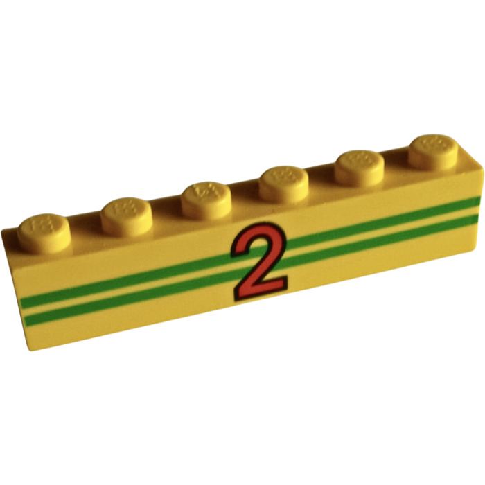 LEGO Brick 1 x 6 with Number 2 and Green Stripes (3009 / 83419) | Brick Owl