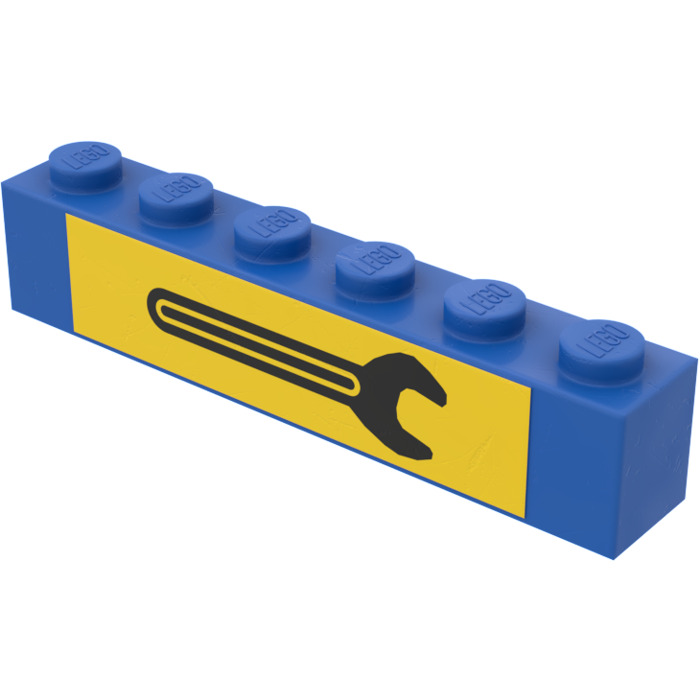 LEGO Brick 1 x 6 with Spanner on Yellow Background Sticker (3009 ...