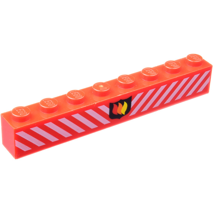 LEGO Brick 1 x 8 with White Diagonal Stripes and Fire Logo (3008 / ...