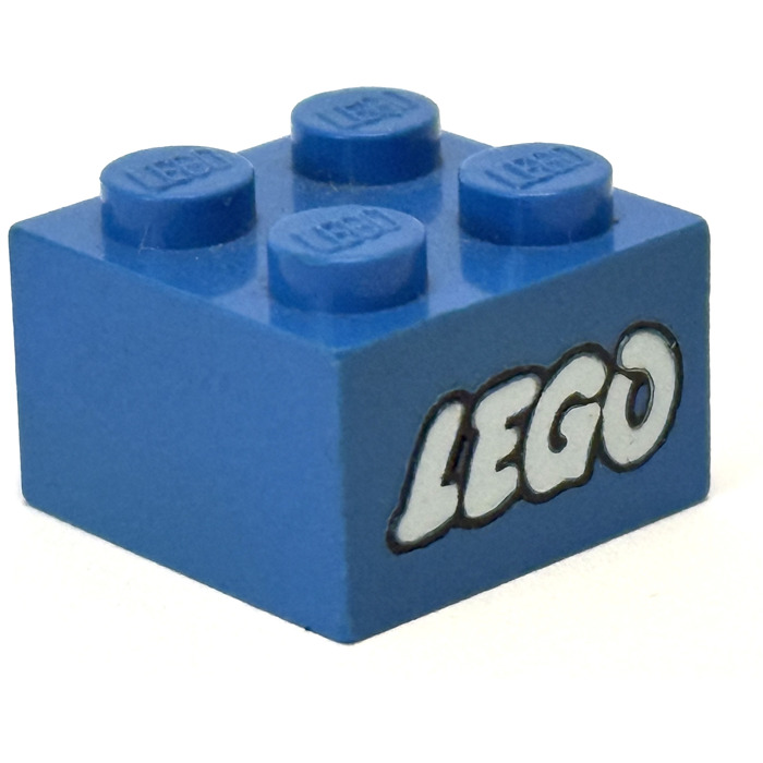 LEGO Brick 2 x 2 with Lego Logo Old Style White with Black Outline ...