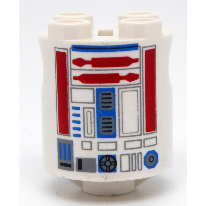 LEGO Brick 2 x 2 x 2 Round with Red Lines and Blue (R5-D8) with Bottom ...