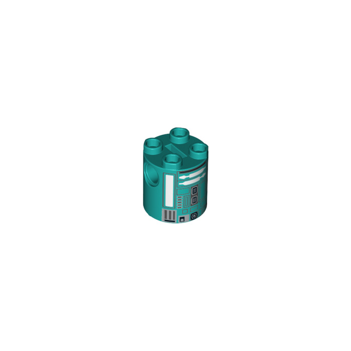 LEGO Brick 2 x 2 x 2 Round with Robot Body with Silver Lines and White ...