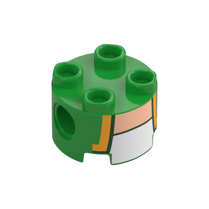 LEGO Bright Green Brick 2 x 2 Round with Holes with Yellow / Green ...