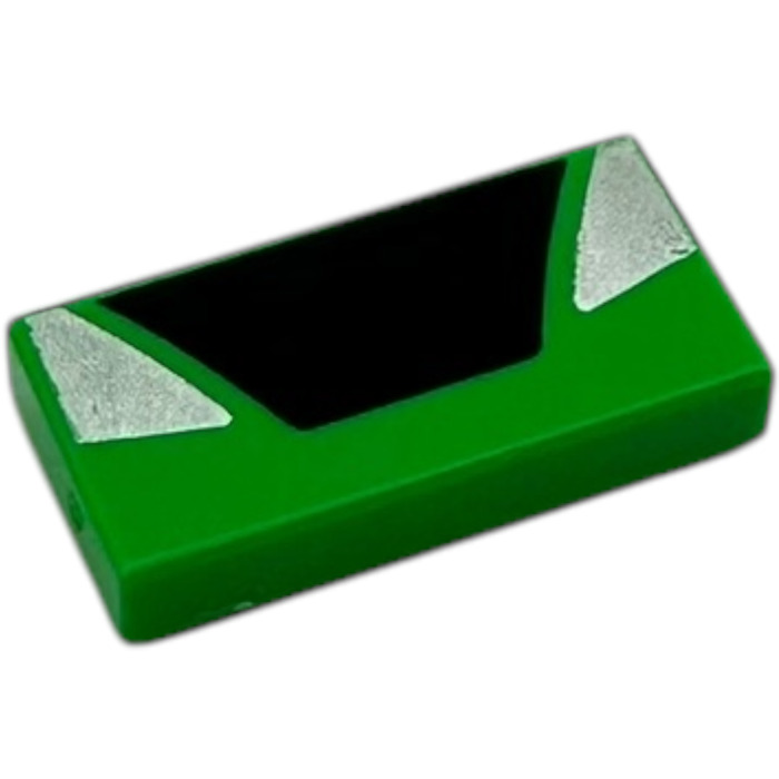 LEGO Bright Green Tile 1 x 2 with black trapezoid, silver triangles ...