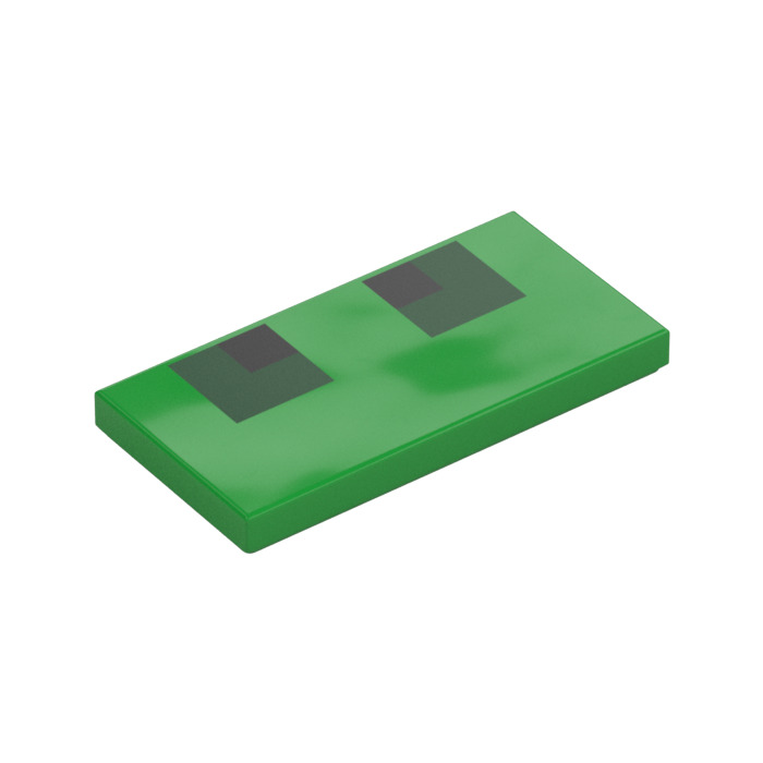 LEGO Bright Green Tile 2 x 4 with Minecraft black eye pixels (66762 / ...