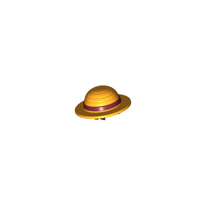 LEGO Bright Light Orange Straw Hat with Dark Red Band and Black Hair ...