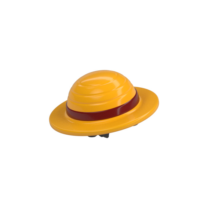 LEGO Bright Light Orange Straw Hat with Dark Red Band and Black Hair ...