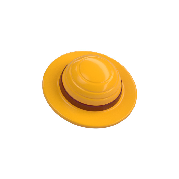 LEGO Bright Light Orange Straw Hat with Dark Red Band and Black Hair ...