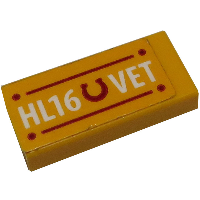 LEGO Bright Light Orange Tile 1 x 2 with HL16 Vet License Plate Sticker ...