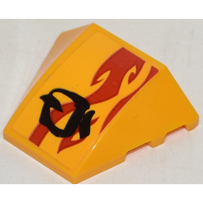 LEGO Bright Light Orange Wedge Curved 3 x 4 Triple with Red Flames and ...