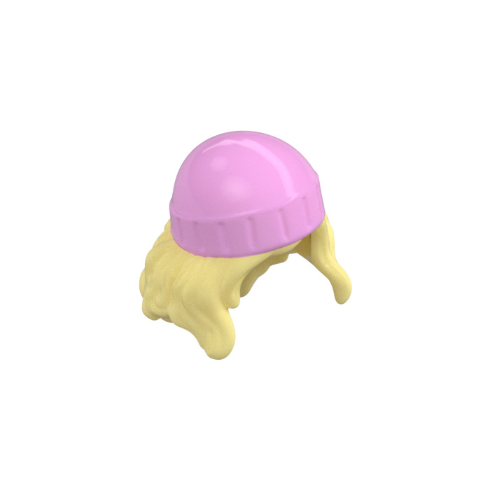 LEGO Bright Light Yellow Long Wavy Hair with Bright Pink Beanie (80577 ...