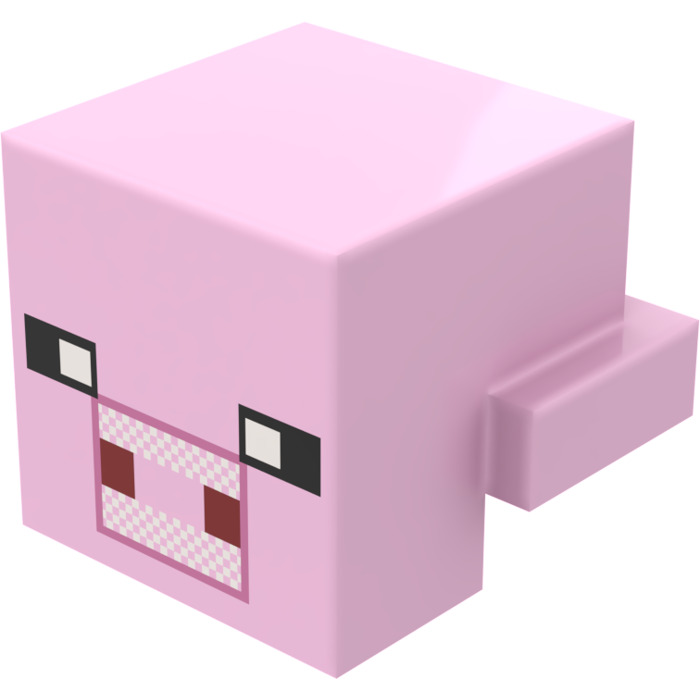 LEGO Bright Pink Pixelated Minecraft Animal Head with Pig Face with ...