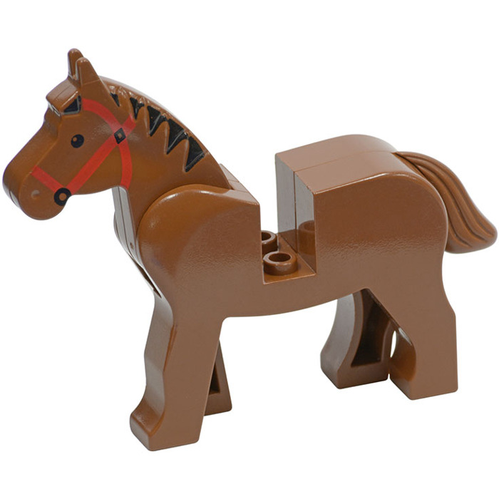 LEGO Brown Horse with Moveable Head with Red Bridle and Black Mane ...