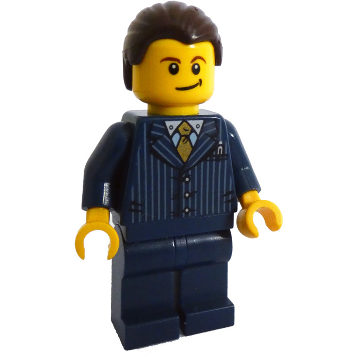 LEGO Business Man with Dark Blue Pin Striped Suit with Gold Tie and ...