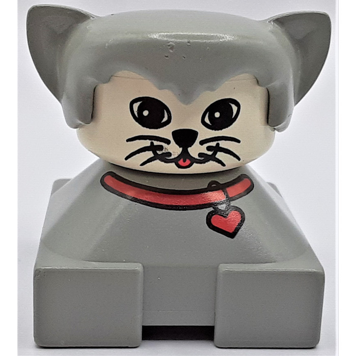 LEGO Cat with Gray Hair with Ears and White Face on Gray Base Duplo ...