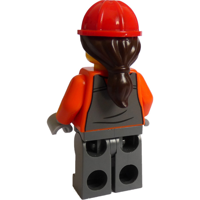 LEGO Construction Worker (Female) with Gray Overalls and Helmet (Open ...