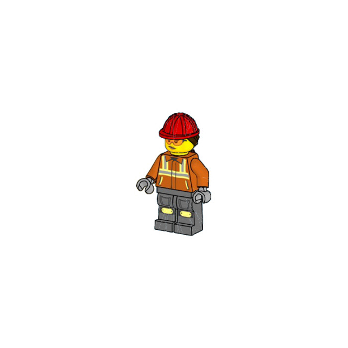 LEGO Construction Worker (Female) with Reddish Orange Jacket and Helmet ...