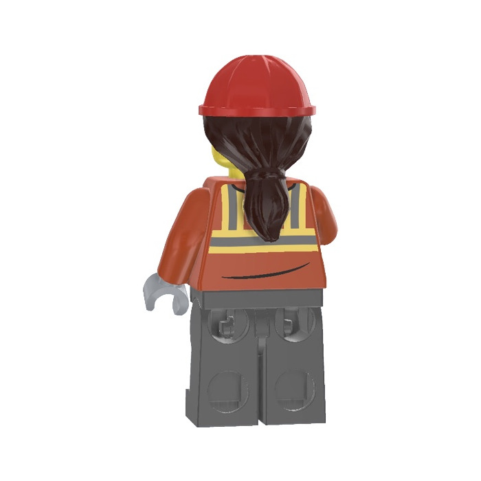 LEGO Construction Worker (Female) with Reddish Orange Jacket and Helmet ...