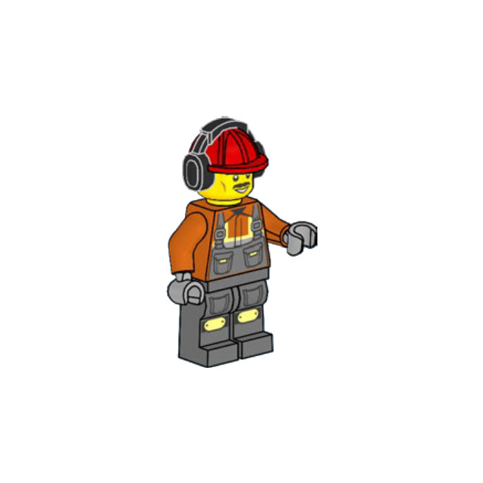 LEGO Construction Worker (Male) with Gray Overalls and Helmet with Ear ...