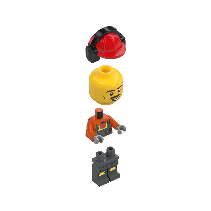 LEGO Construction Worker (Male) with Gray Overalls and Helmet with Ear ...
