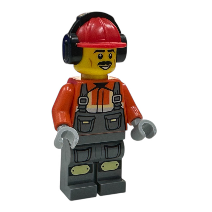 LEGO Construction Worker (Male) with Gray Overalls and Helmet with Ear ...