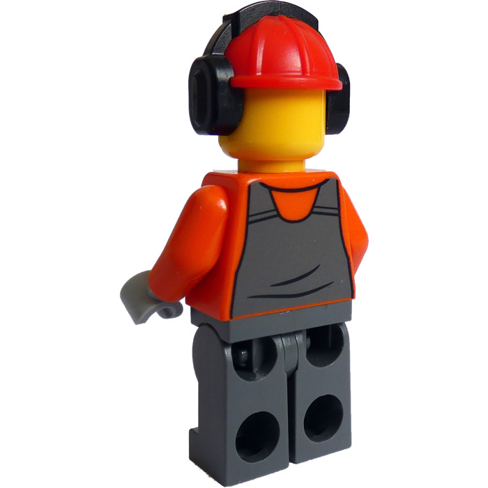 LEGO Construction Worker (Male) with Gray Overalls and Helmet with Ear ...
